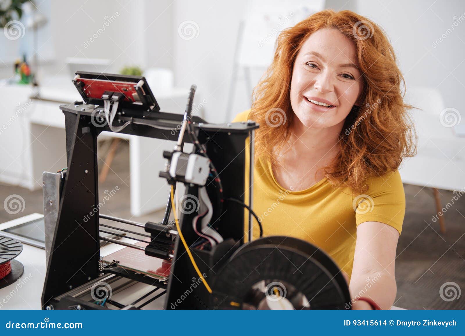 Positive Happy Woman Working with 3d Printing Technologies Stock Photo ...