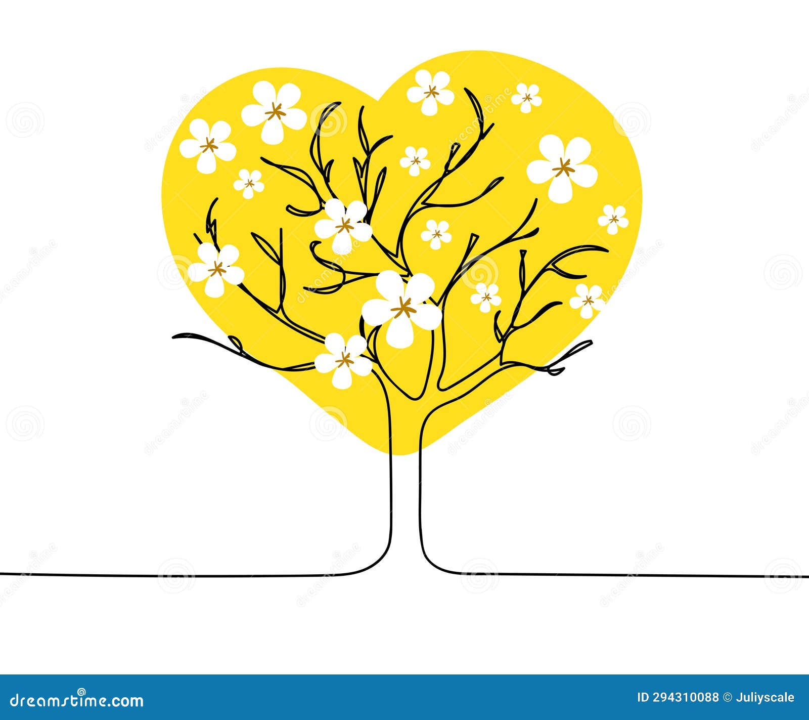 Positive. Heart, Tree, Bright Flowers Drawn by Hand Stock Vector ...