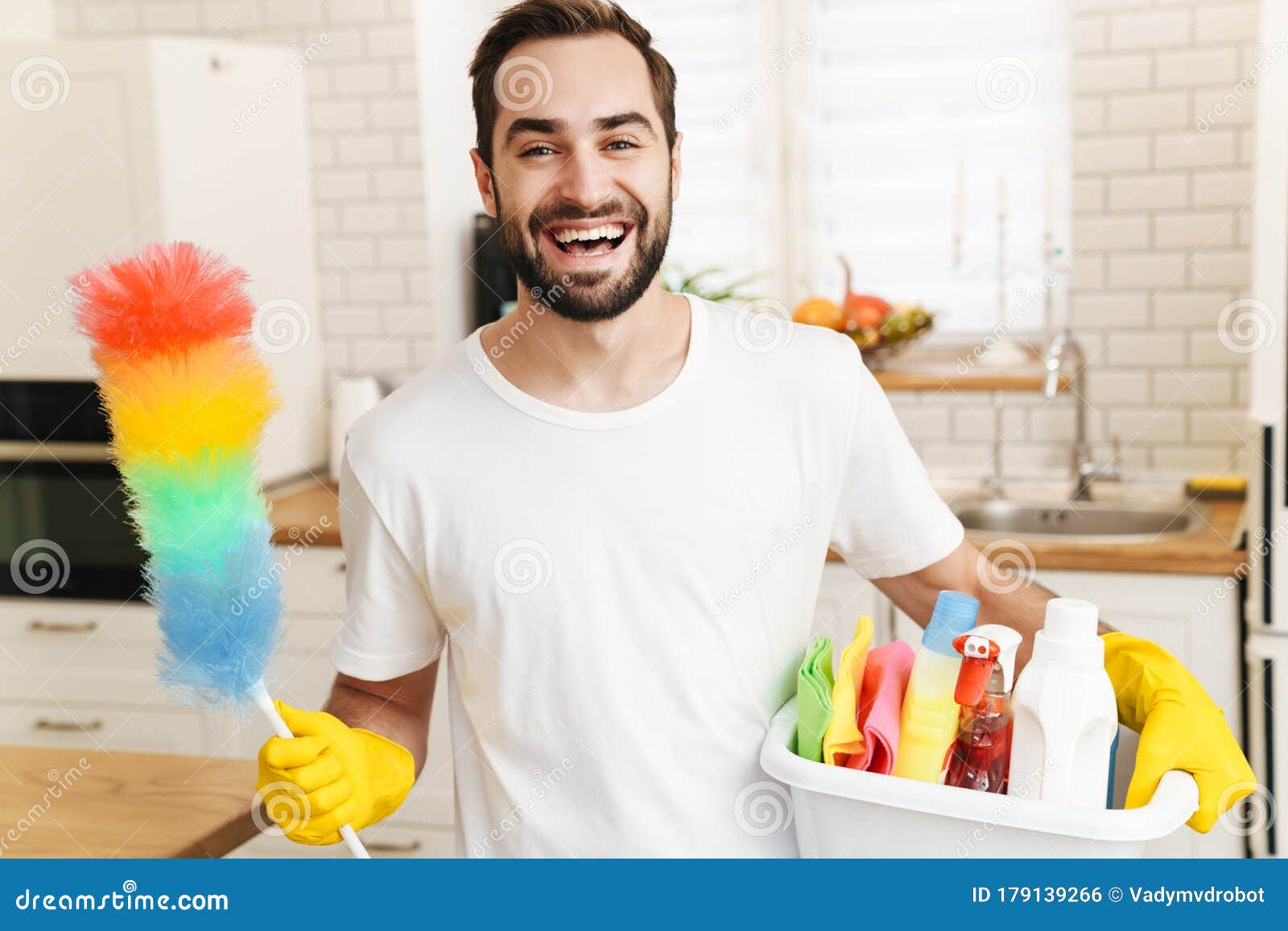 Positive Man Househusband Indoors Stock Photo - Image of caucasian ...