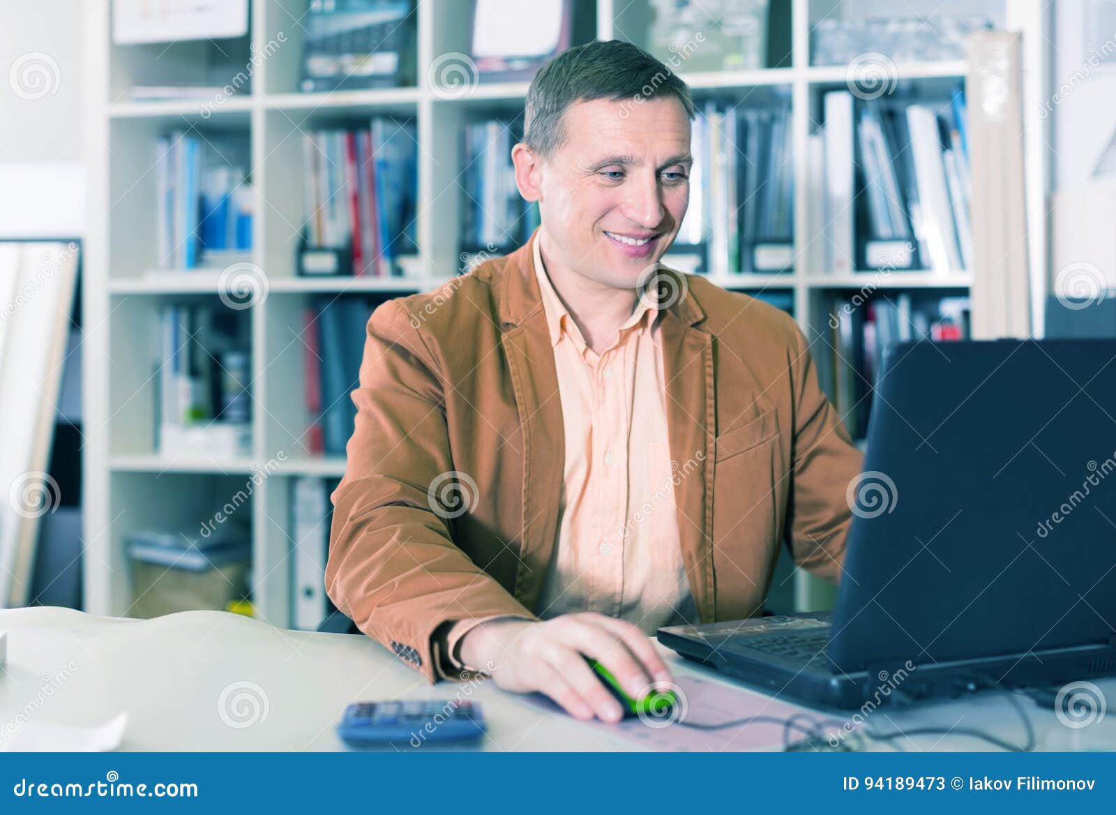 Positive Manager Working at Office Desk Stock Image - Image of office ...