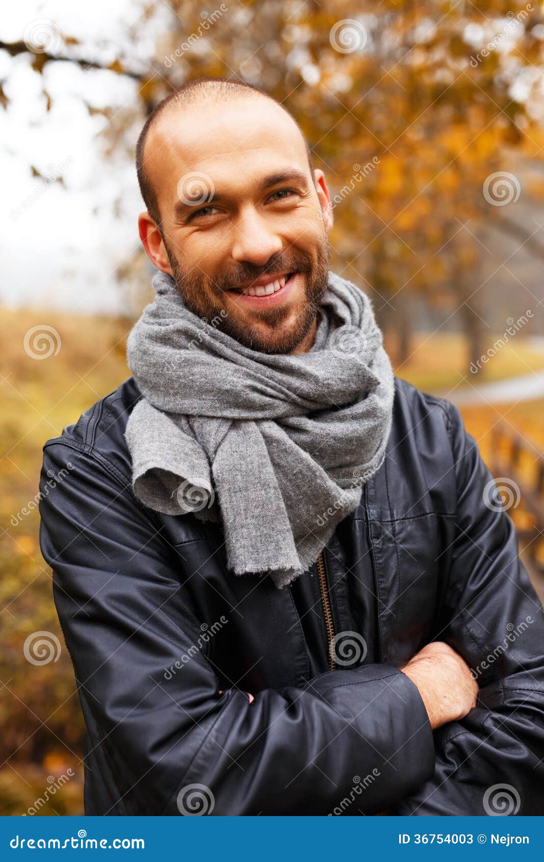 Positive Middle-aged Man on Autumn Day Stock Image - Image of male ...