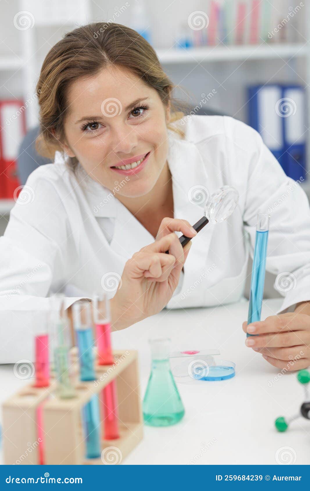 Positive Minded Woman Smiling in Lab Stock Image - Image of ...