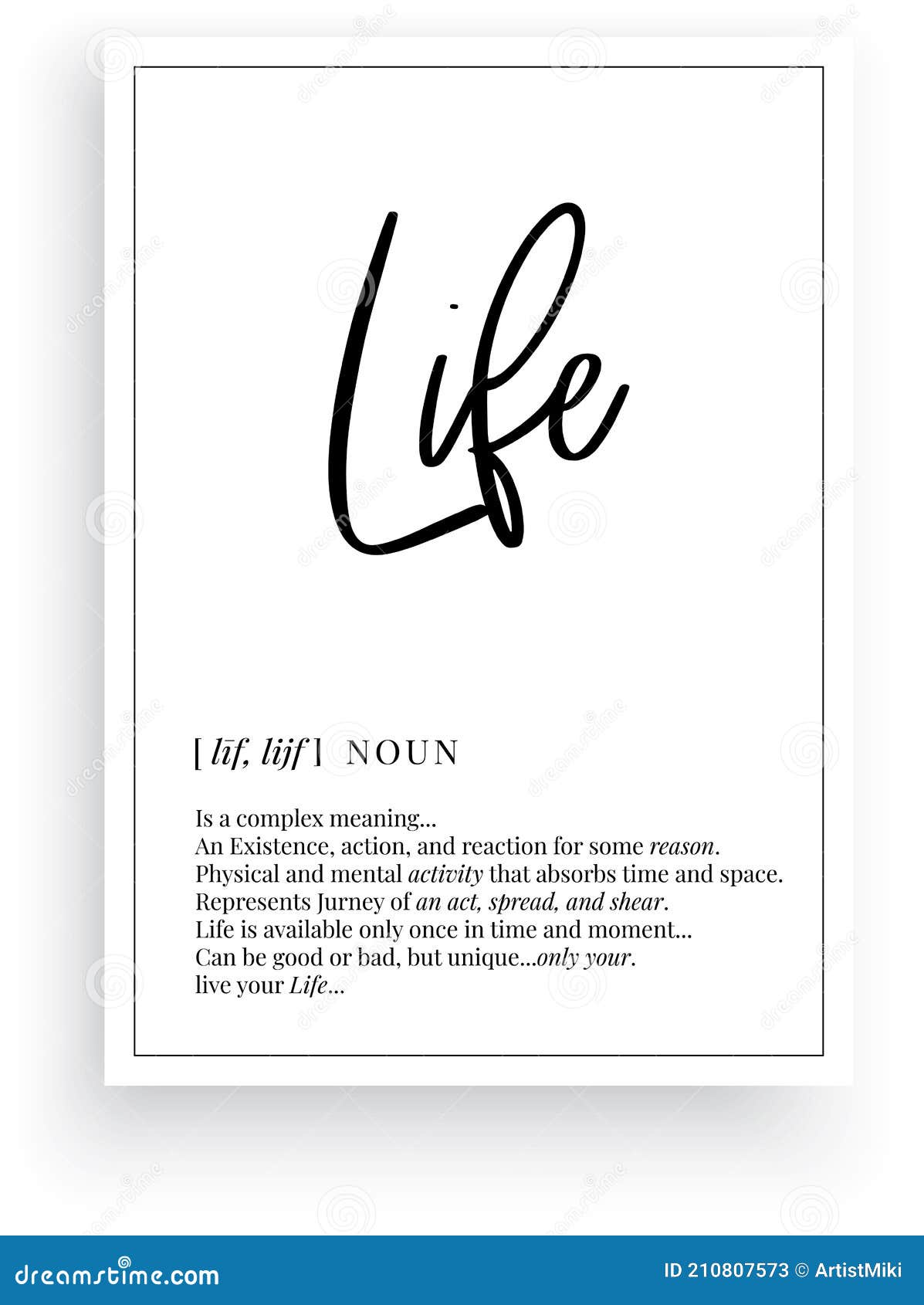 Life Definition, Minimalist Wording Design Stock Vector - Illustration ...