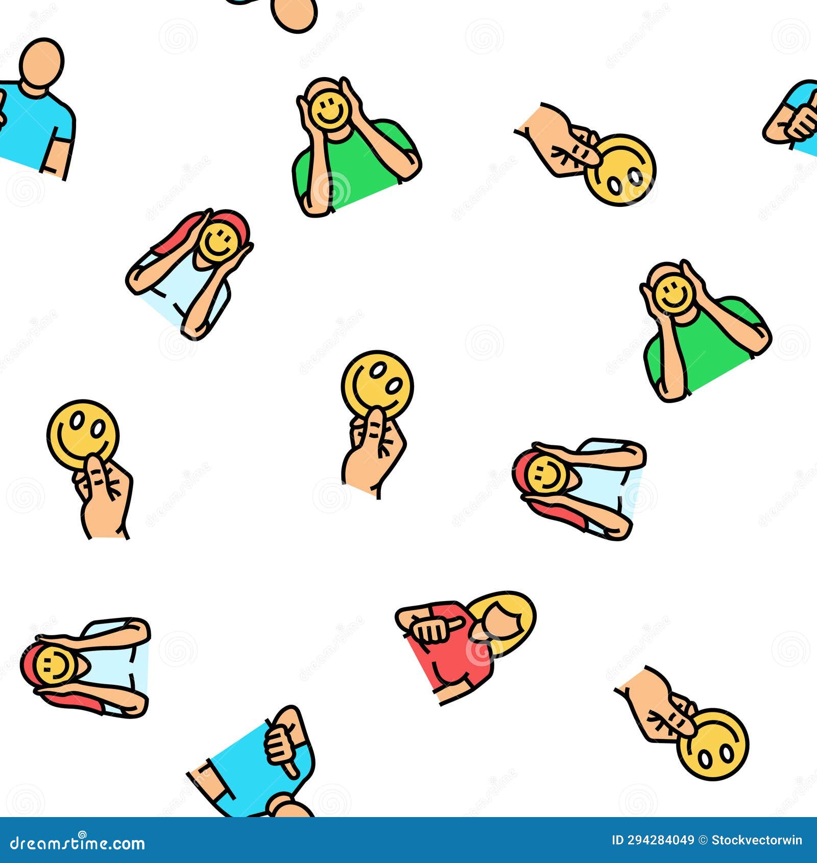 Positive Mood Happy Smile Vector Seamless Pattern Stock Vector ...