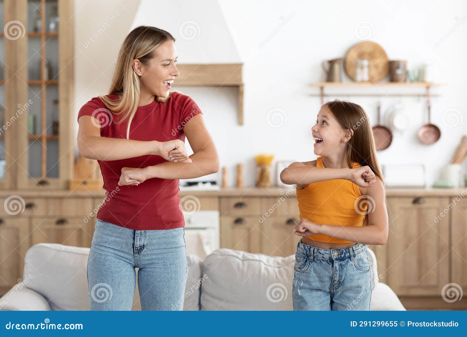 Positive Mother and Daughter Having Fun Dancing at Home Stock Image - Image of childhood ...