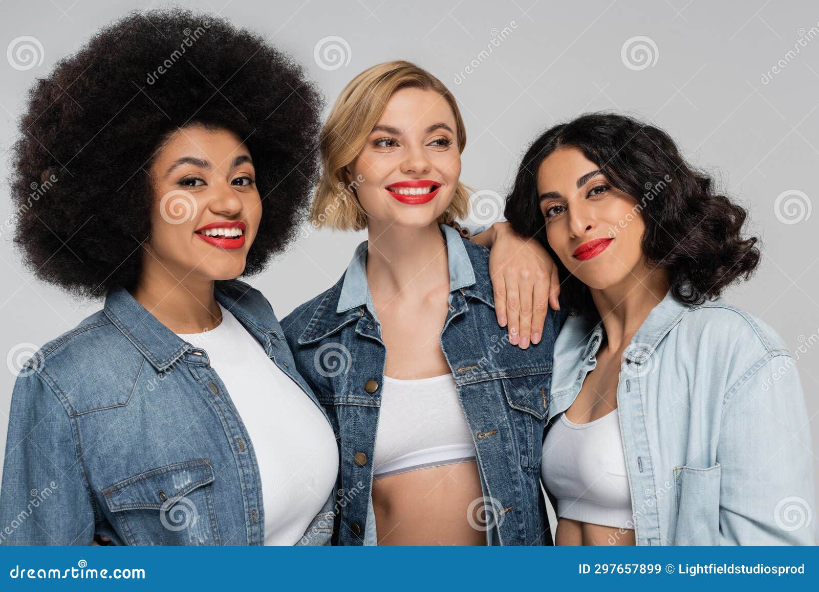 Positive Multicultural Diverse Models in Blue Stock Image - Image of ...