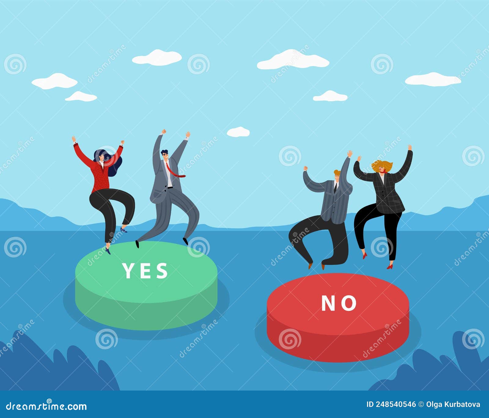 Positive or Negative Choice. People Push on Button Yes or No, Chooses ...