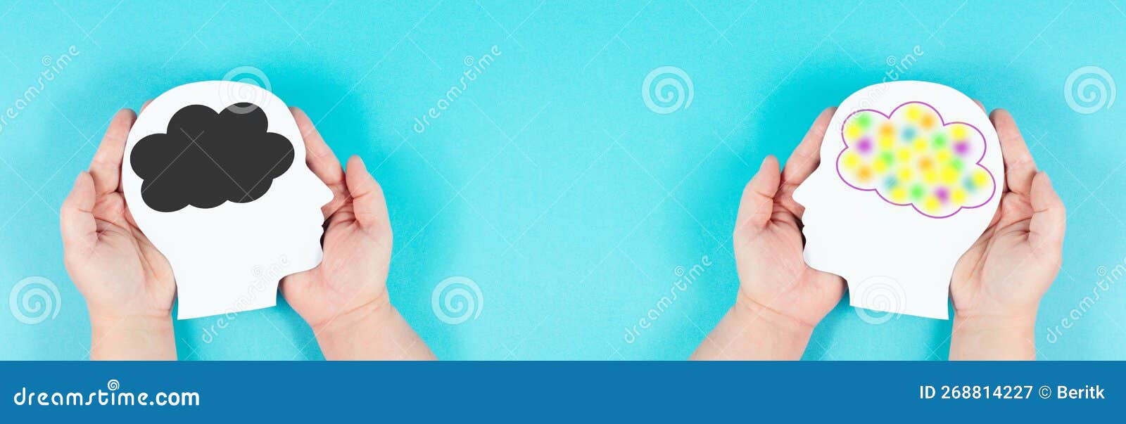 Positive and Negative Thinking, Brain with Dark and Colorful Cloud ...