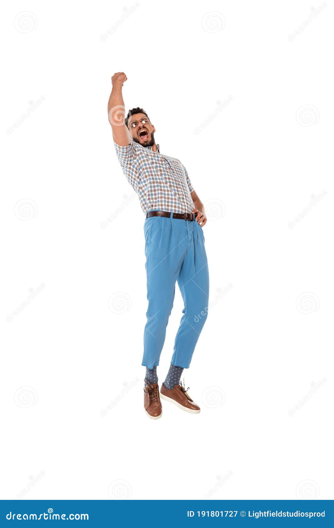 Nerd Showing Yeah Gesture Isolated on White Stock Image - Image of ...