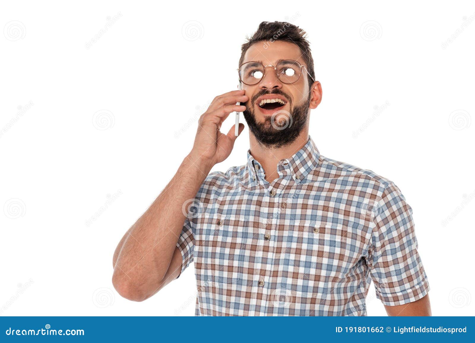 Nerd Talking on Smartphone Isolated on White Stock Photo - Image of ...