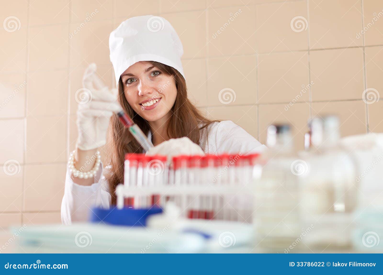 Positive Nurse in Laboratory Stock Photo - Image of physician ...