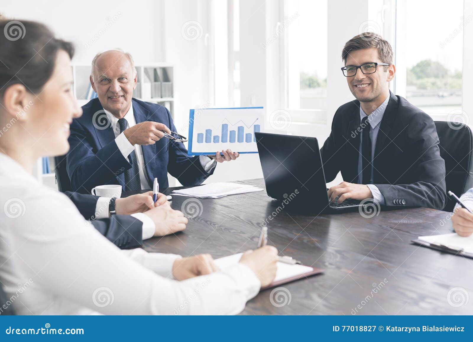 Positive Office Meeting at a Massive Table Stock Image - Image of ...