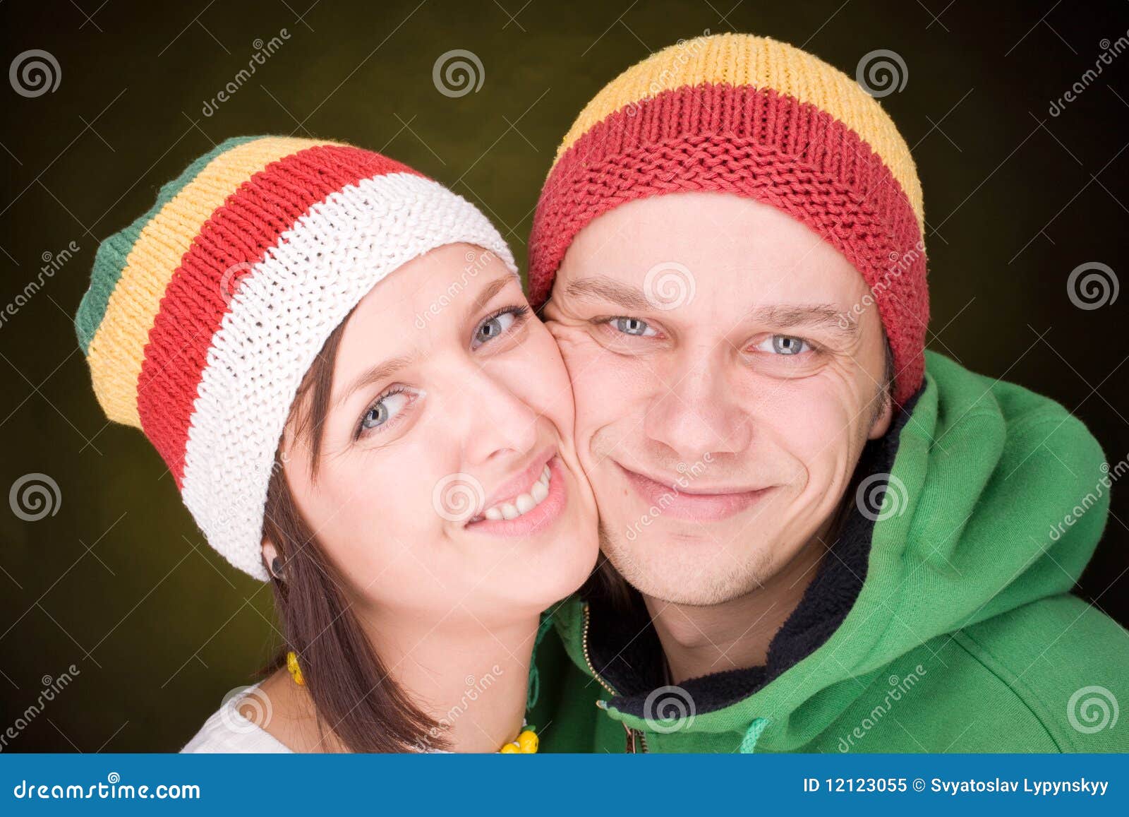 Positive Pair in Reggae Hats Smile Together Stock Image - Image of ...