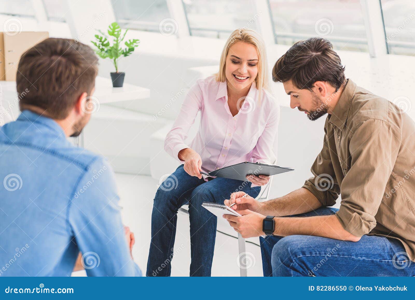 Positive People Solving Some Problems Stock Photo - Image of note ...