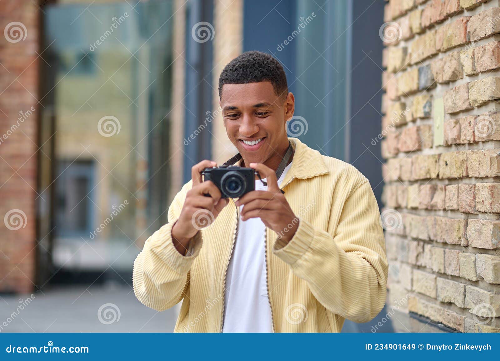 Positive Photographer with Camera in Hands Looking Happy Stock Image ...