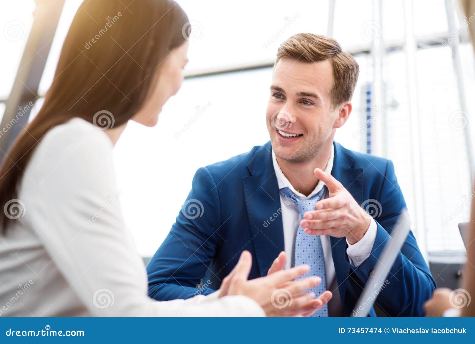 Positive Pleasant Colleagues Talking Stock Photo - Image of casual ...