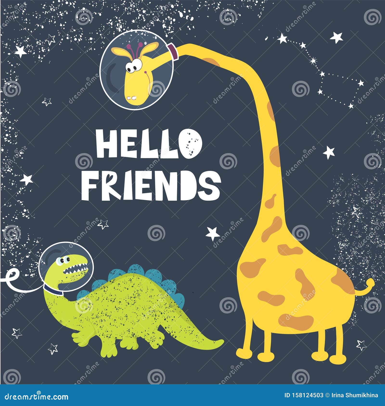 Positive Postcard Hello Friend. Giraffe and Dino Greet Stock Vector ... Positive Postcard Hello Friend. Giraffe and Dino Greet Stock Vector ...