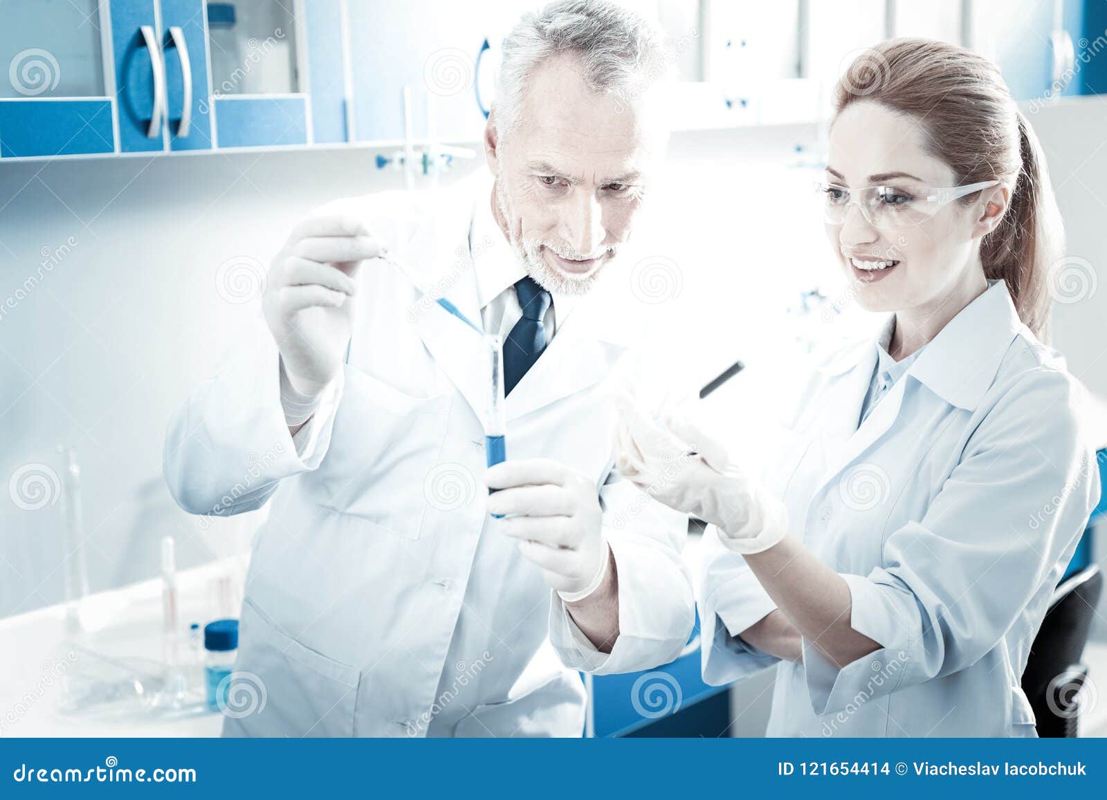 Positive Professional Scientists Working in the Lab Together Stock ...