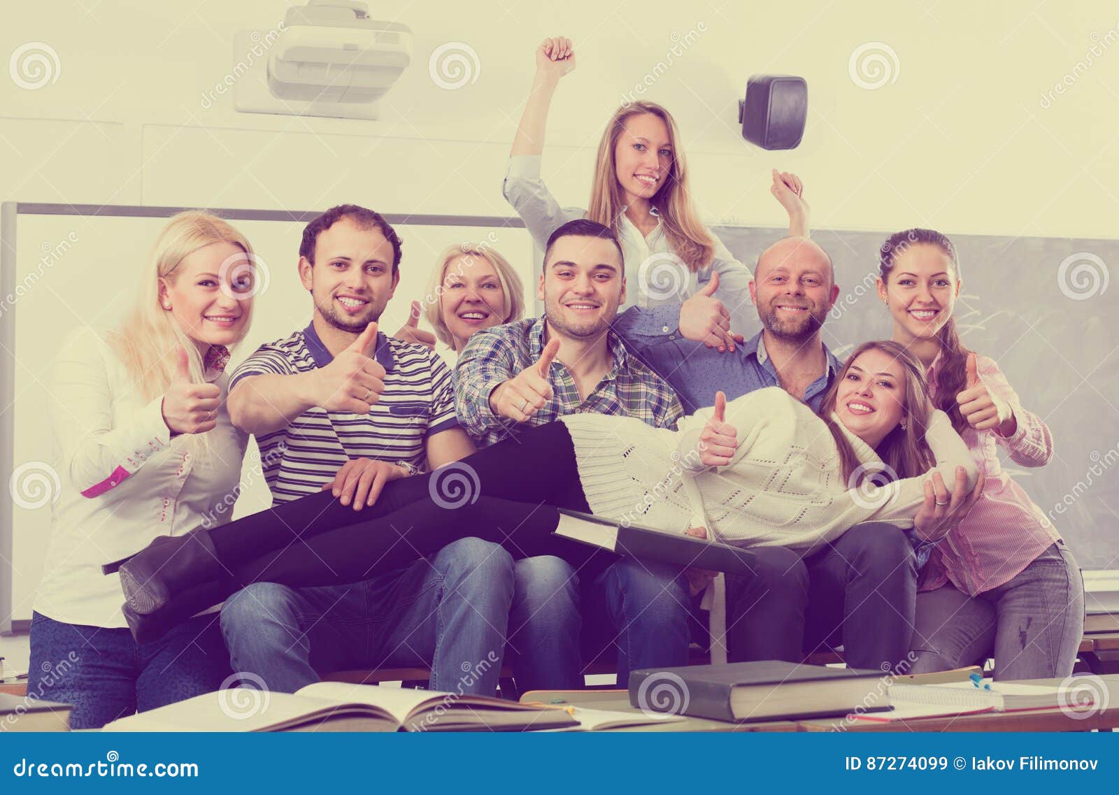 Positive Professor and Group of Students Stock Image - Image of ...