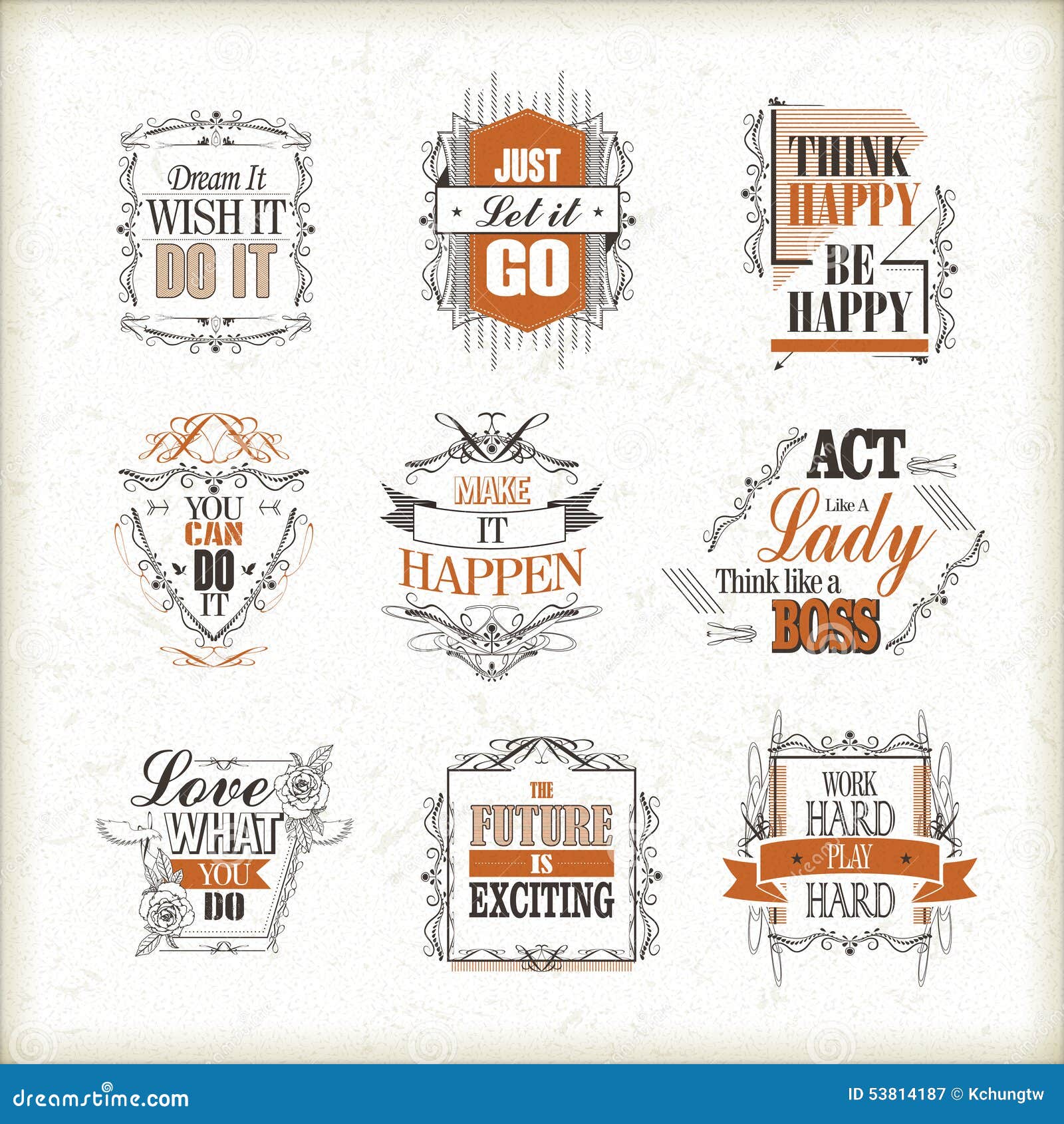 Positive Quotes Set, Hand Wriiten Lettering Motivational Slogans Vector ...