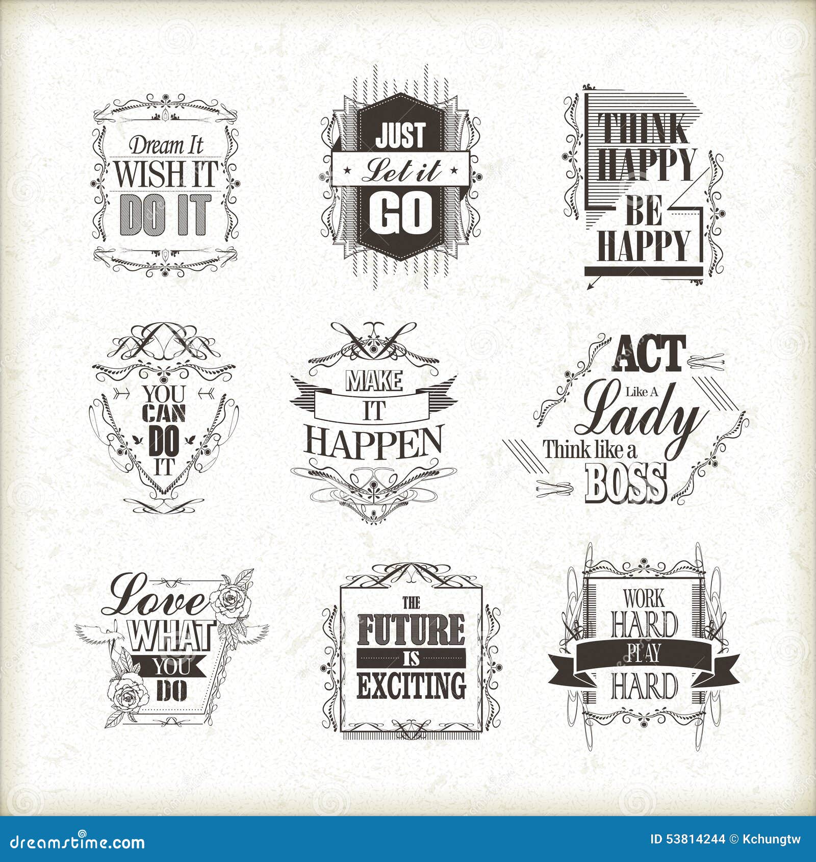 Positive Quotes Set, Hand Wriiten Lettering Motivational Slogans Vector ...