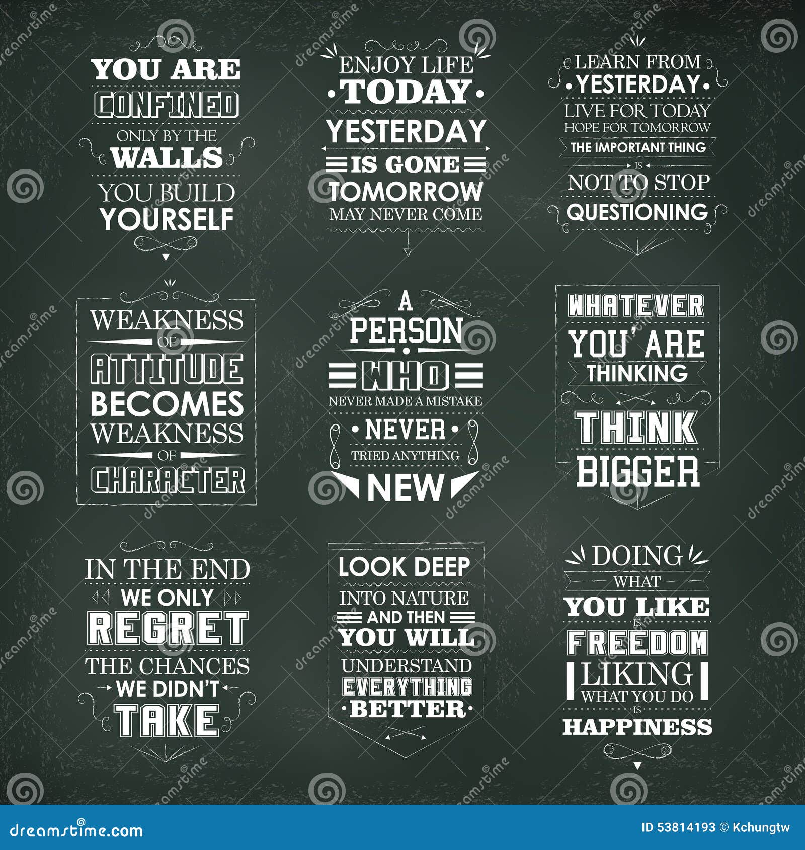 Positive Quotes Set, Hand Wriiten Lettering Motivational Slogans Vector ...