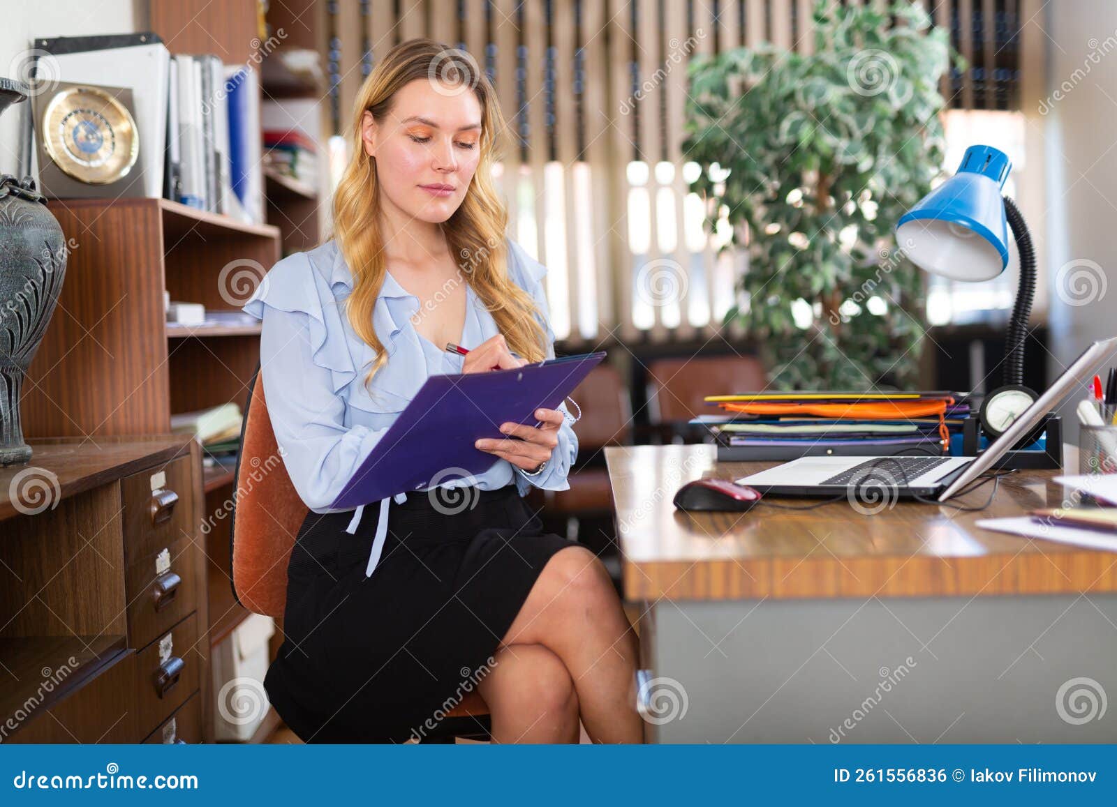 Positive Secretary with Folder for Documents in Office Stock Photo ...