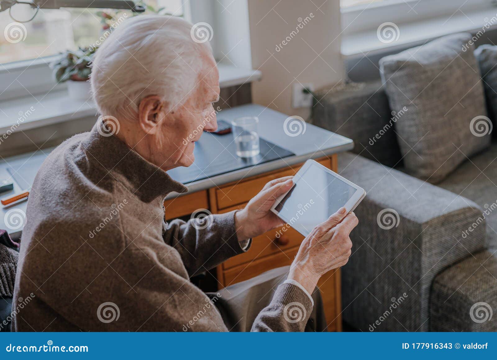 Positive Senior Using Digital Tablet Stock Image - Image of aged ...