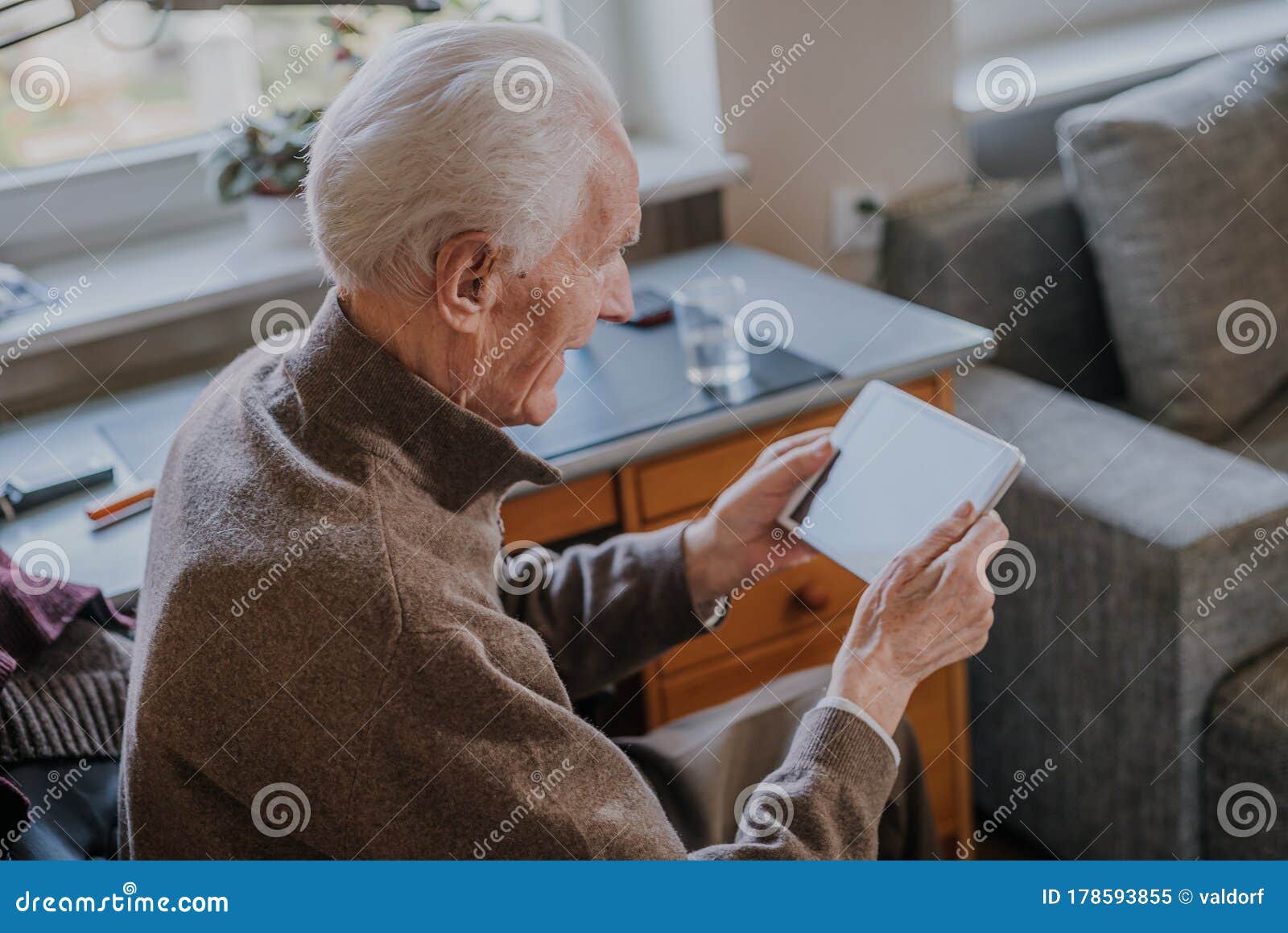 Positive Senior Using Digital Tablet Stock Image - Image of online ...