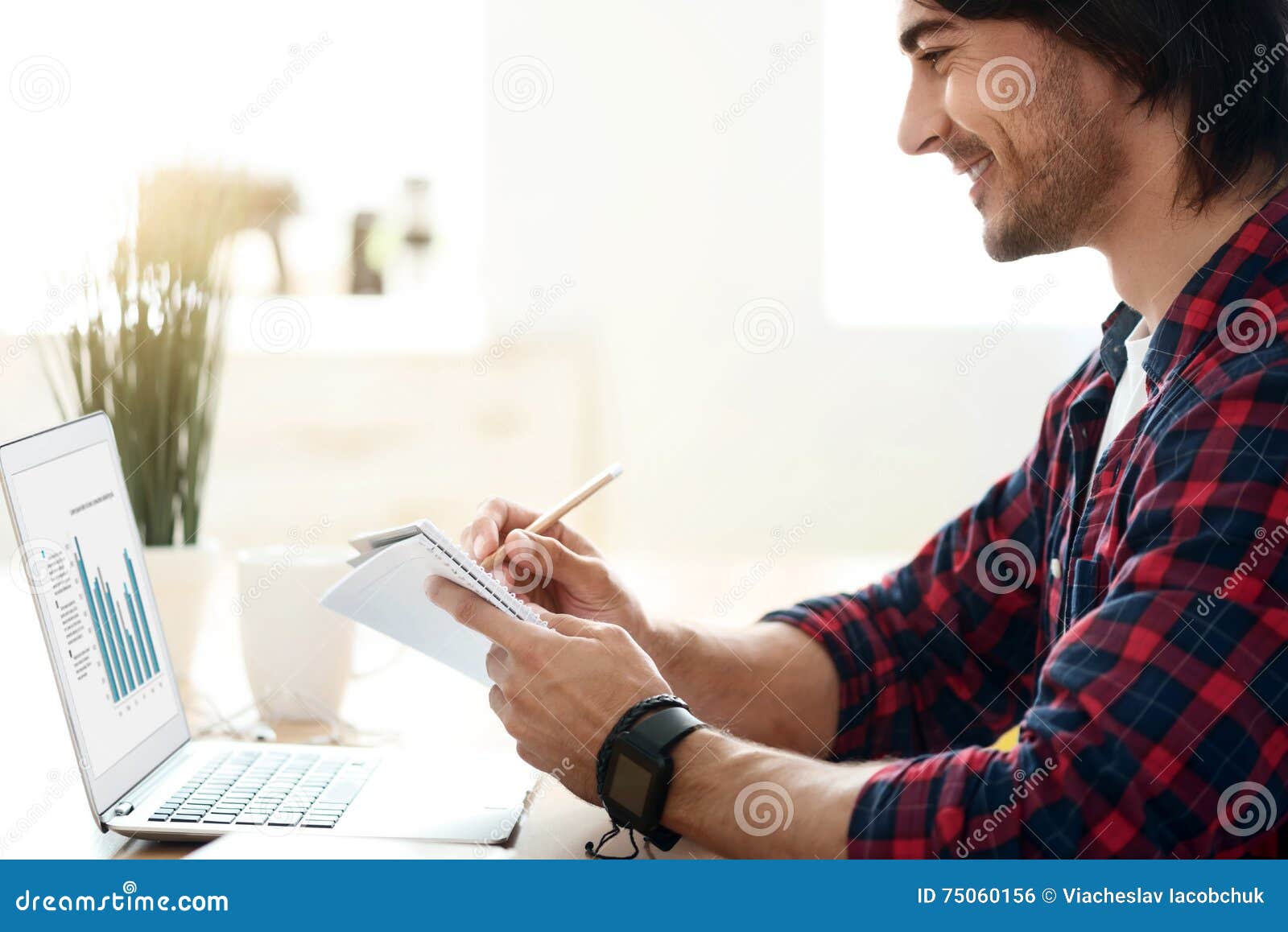 Positive Smiling Man Making Notes Stock Photo - Image of executive ...