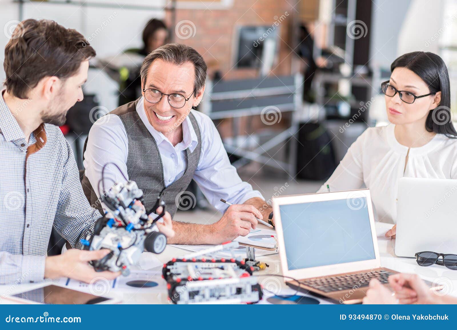 Positive Team Constructing Modern Device Stock Photo - Image of male ...