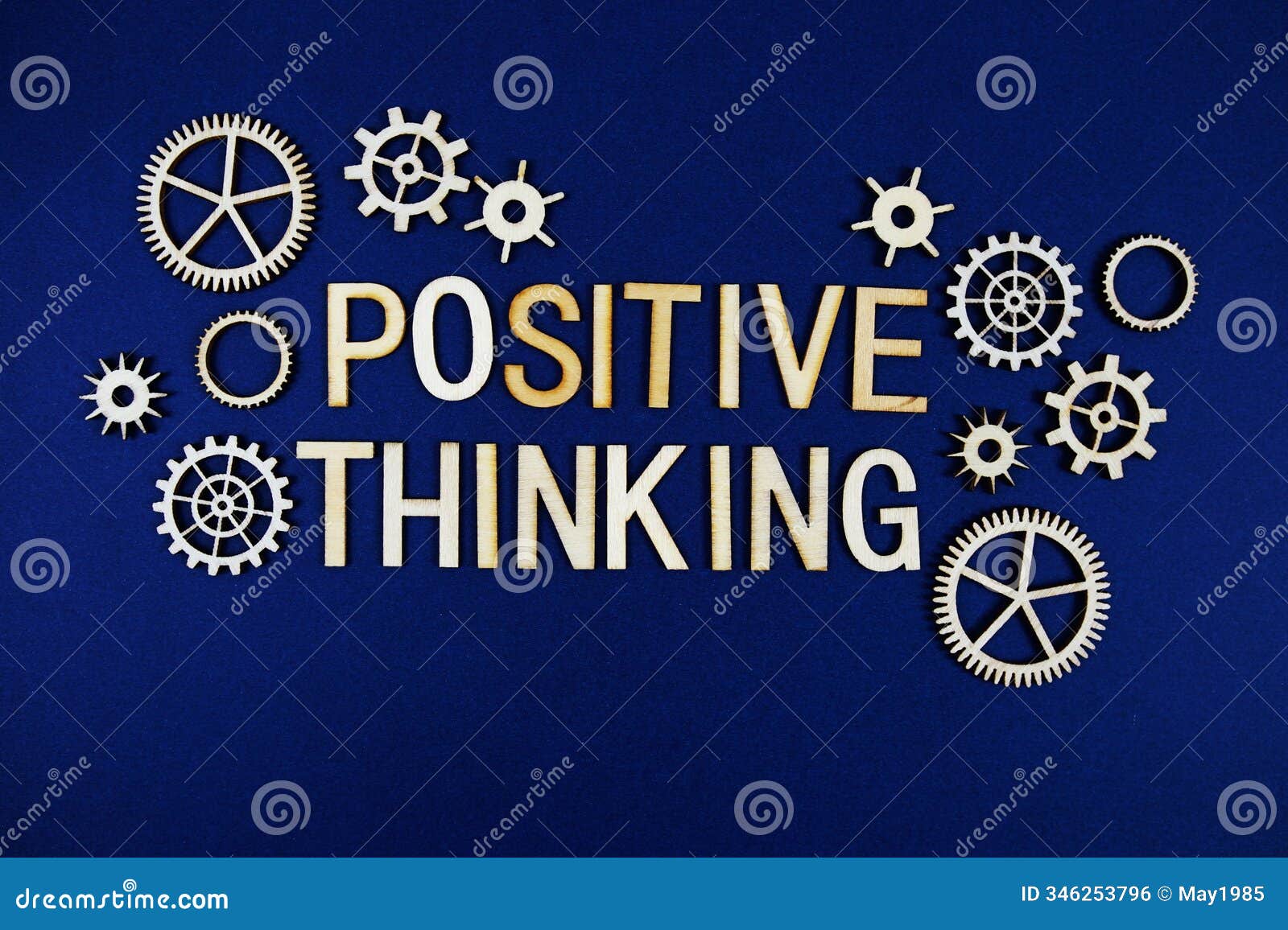 Positive Thinking Alphabet Letters with Gears Element on Navy Blue ...