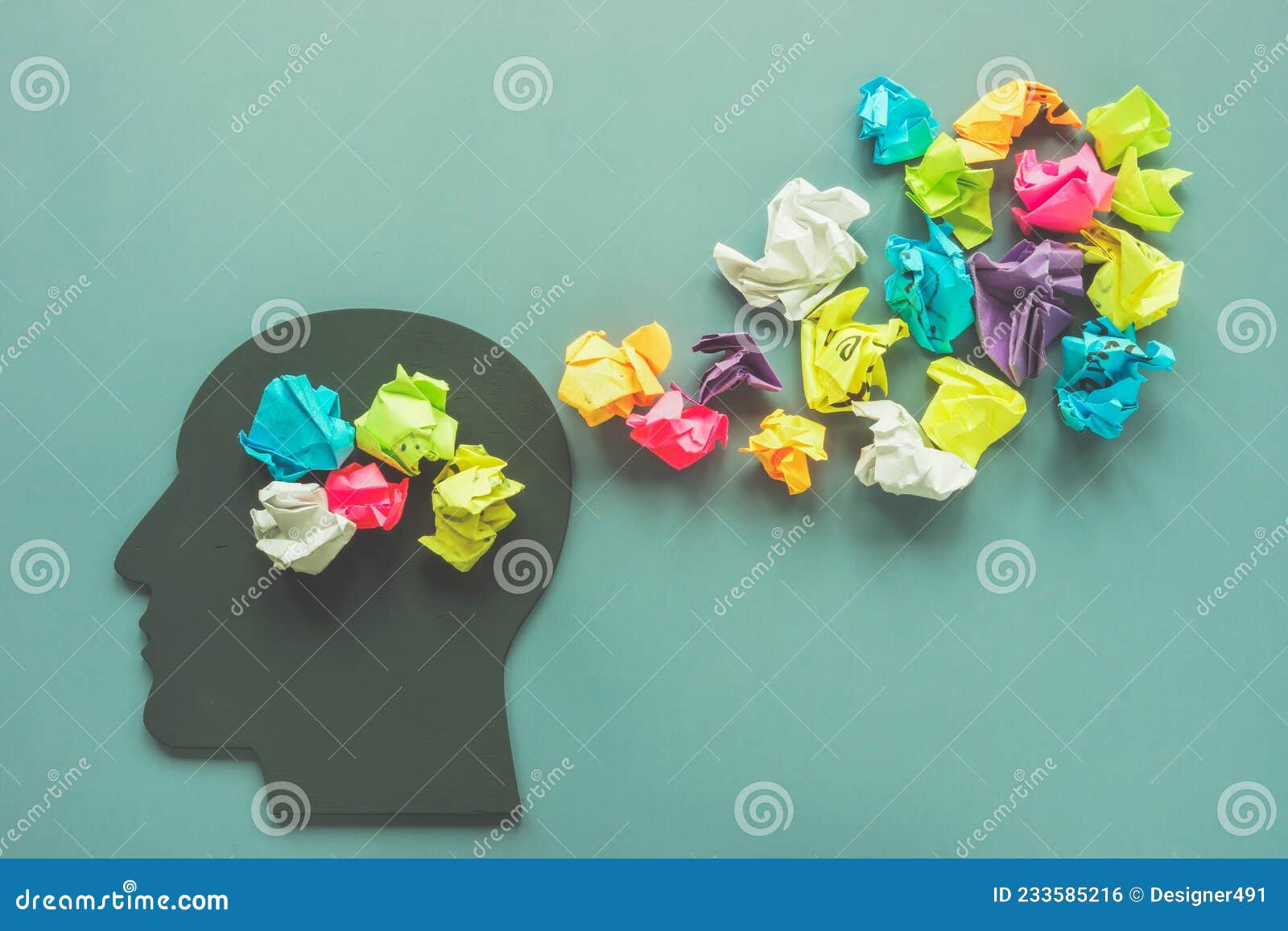 Positive Thinking Concept. Head Shape and Colorful Paper Balls Stock ...