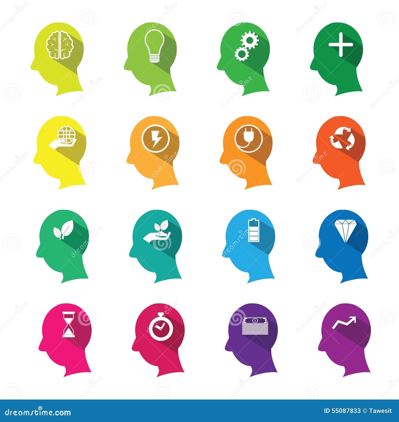 Positive Thinking Icons Set Man Flat Line Stock Vector - Illustration ...