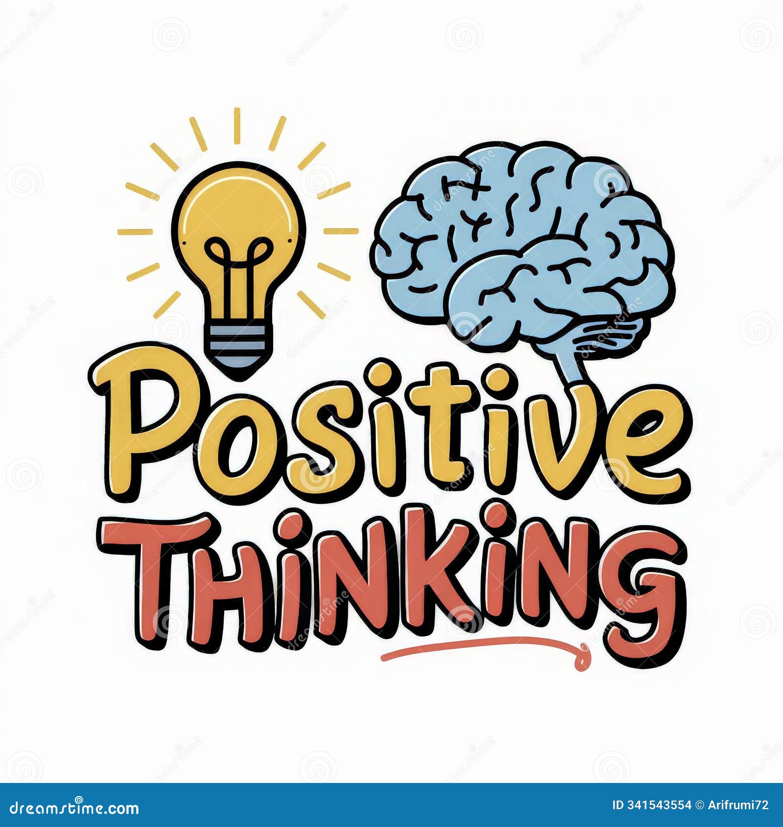 Positive Thinking with Lightbulb and Brainstorming Illustration with ...