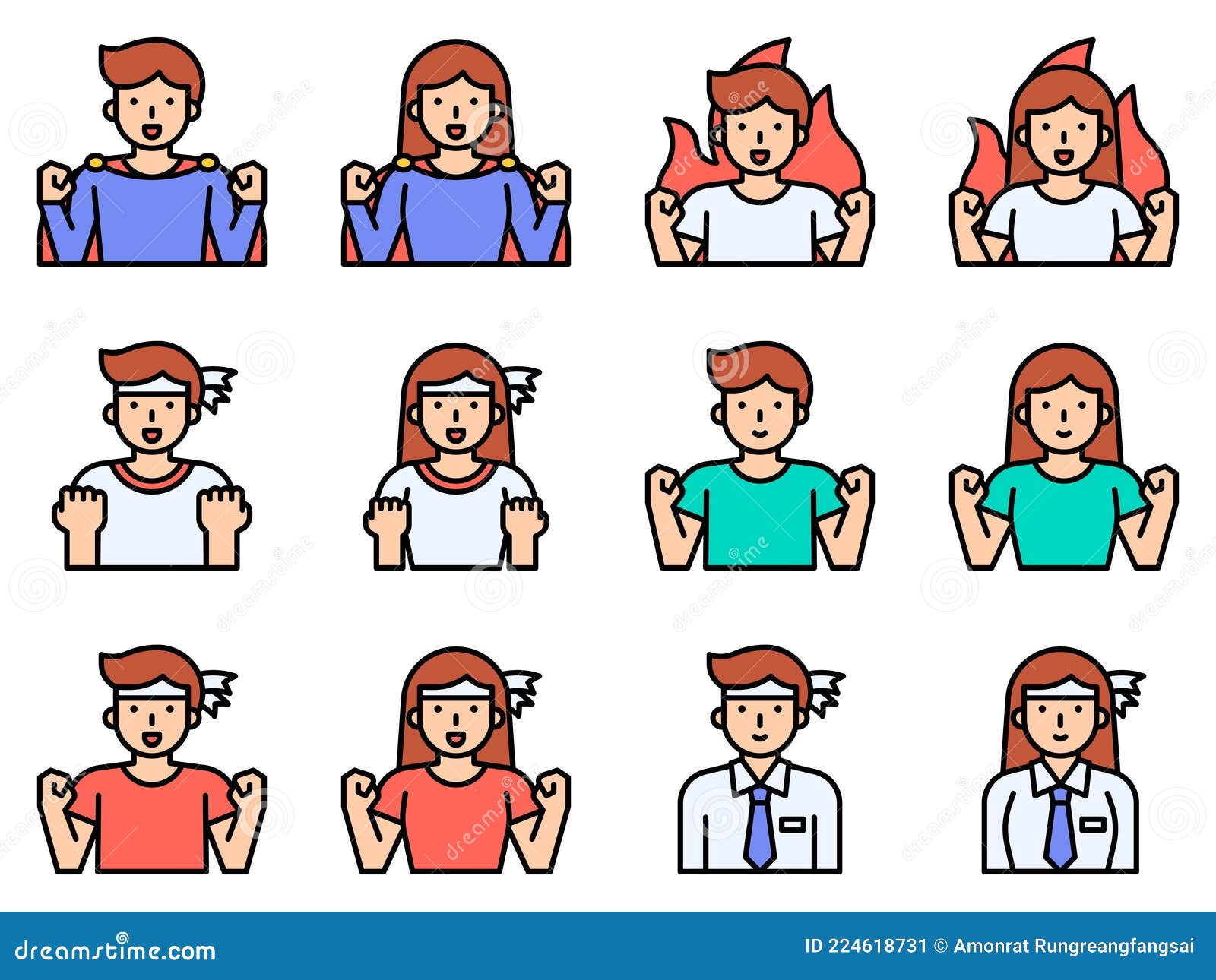 Positive Thinking and Motivation Avatar Set, Vector Illustration Stock ...