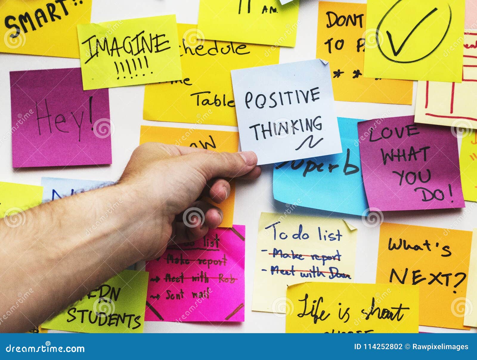 Positive Thinking Notes on a Wall Stock Photo - Image of corporate ...