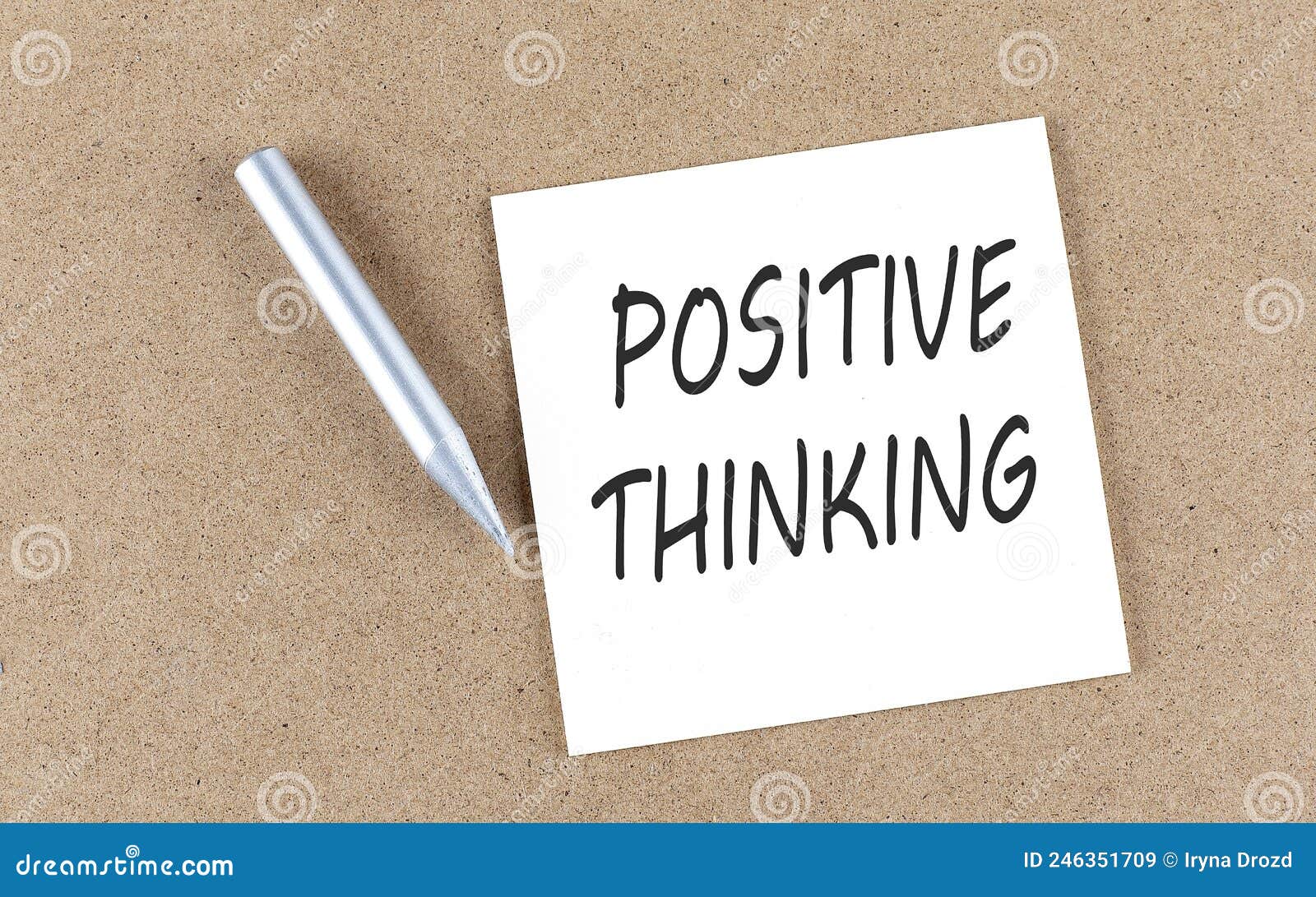 POSITIVE THINKING Text on Sticky Note on a Cork Board with Pencil Stock ...