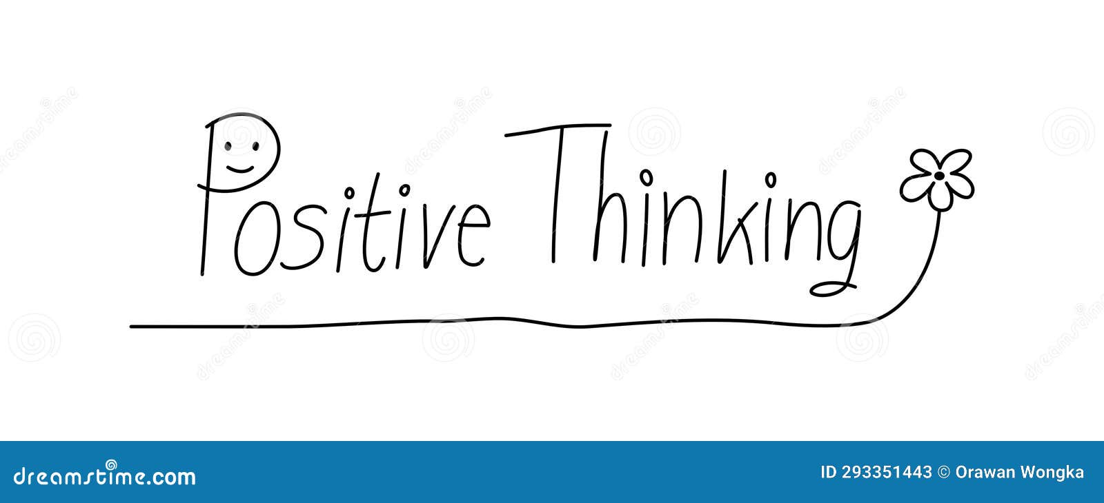 Positive Thinking Vector Text, Art Handwriting with Flower Stock Vector ...