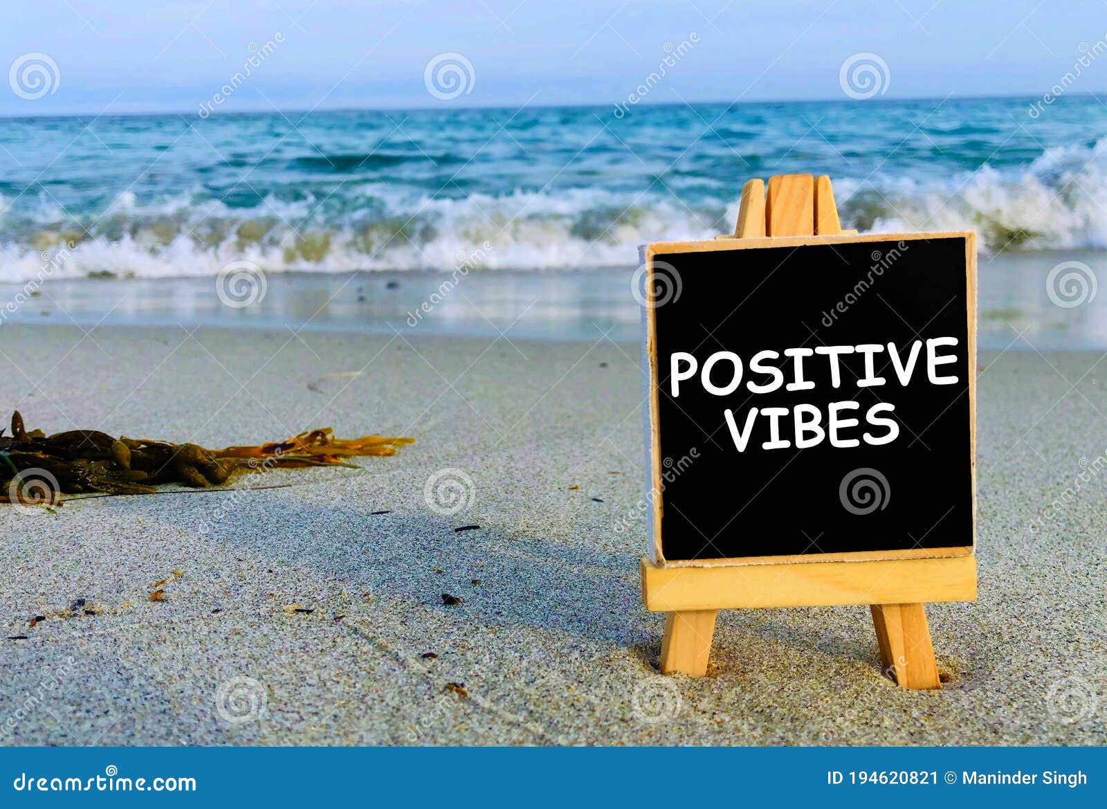 Positive vibes sign board. stock image. Image of wood - 194620821