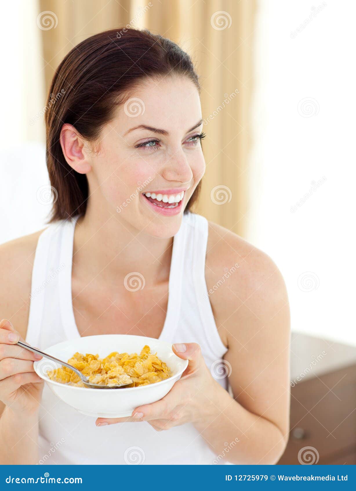 Positive Woman Having Breakfast Stock Image - Image of food, life: 12725979