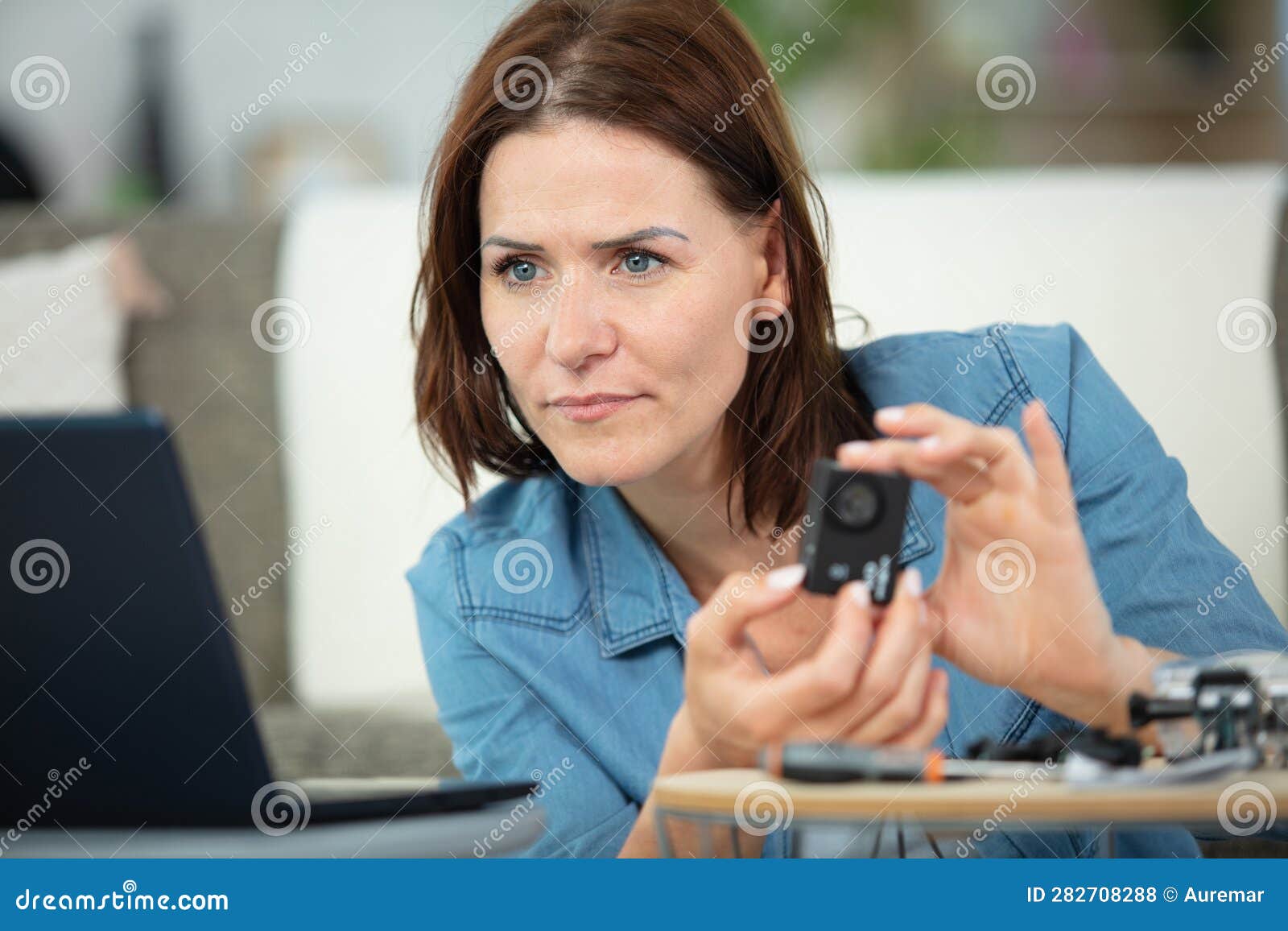 Positive Woman Learning How To Fix Machine Stock Photo - Image of ...