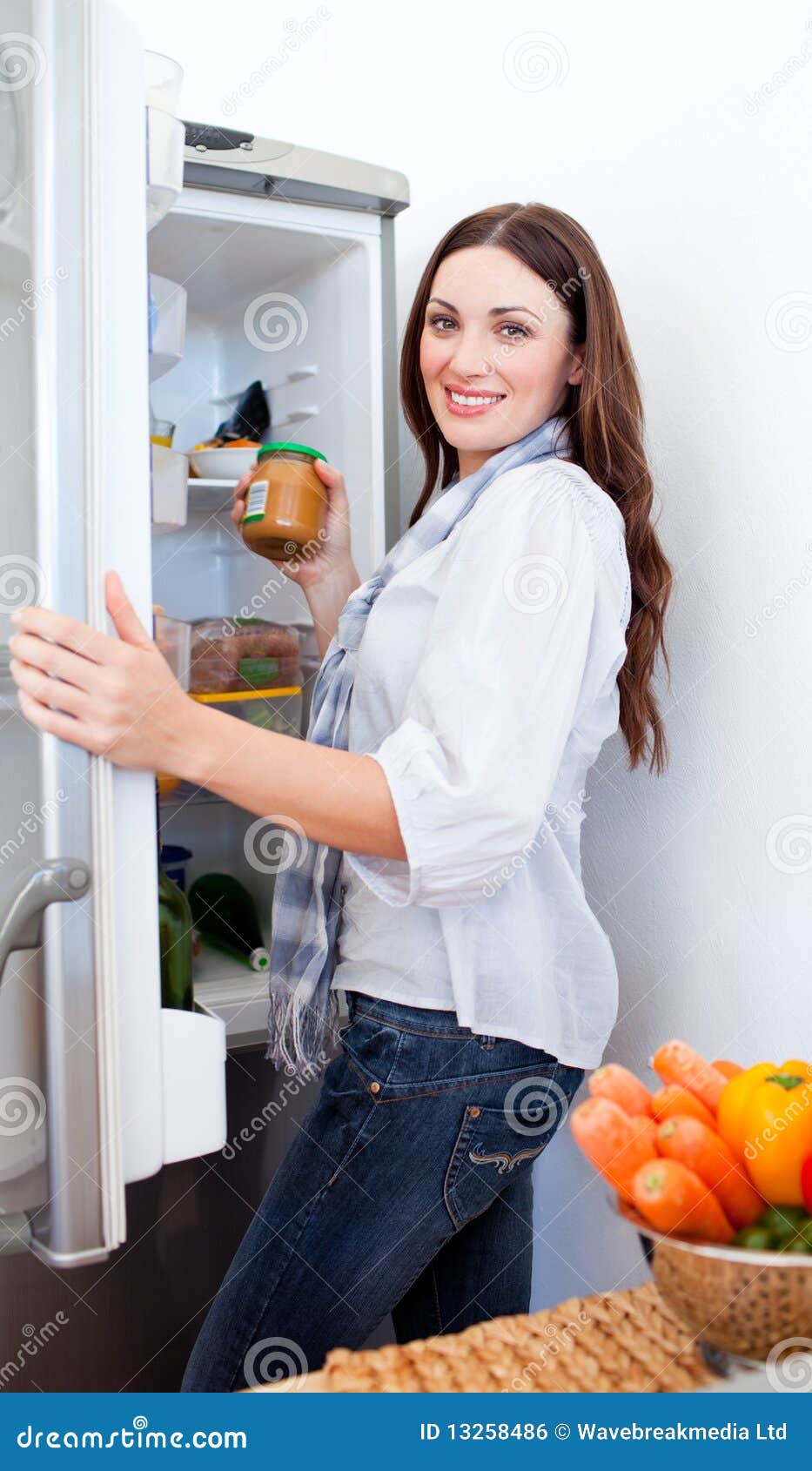 Positive Woman Taking Something of the Fridge Stock Photo - Image of ...
