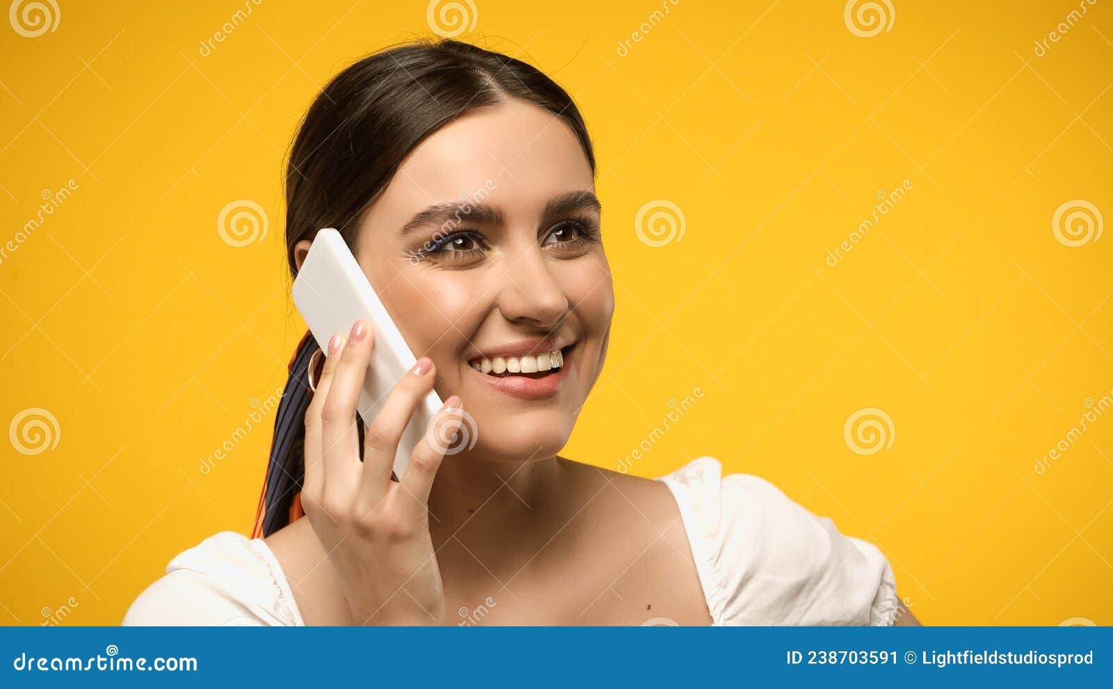 Positive Woman Talking On Mobile Phone Stock Image Image Of