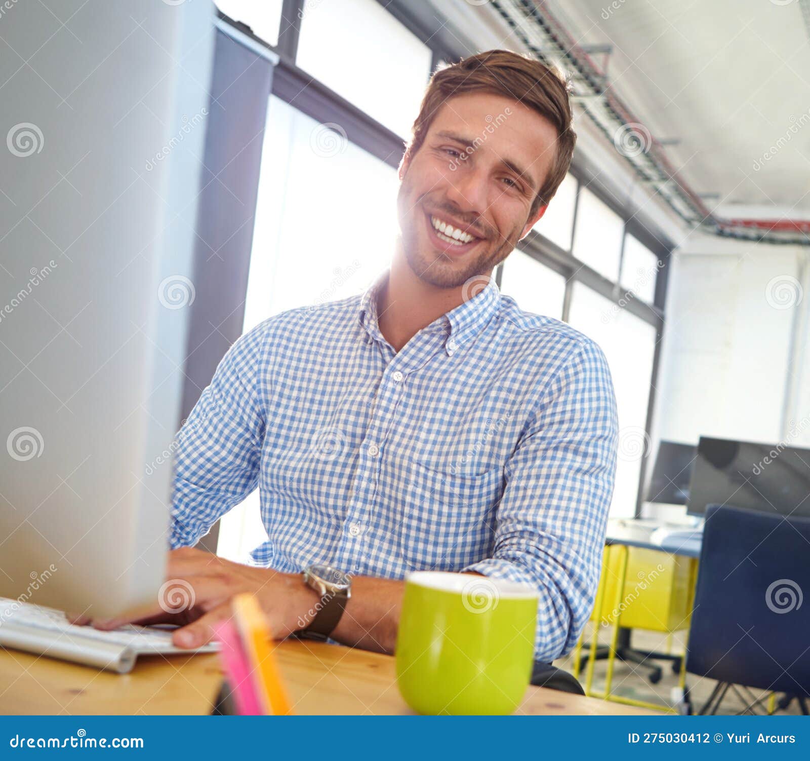 Always Positive about Work. Portrait of a Designer at Work on a ...