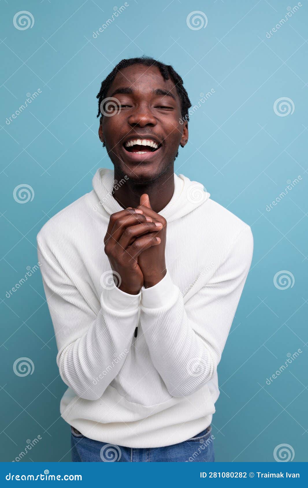 Positive Young African Guy in White Sweatshirt Stock Photo - Image of ...
