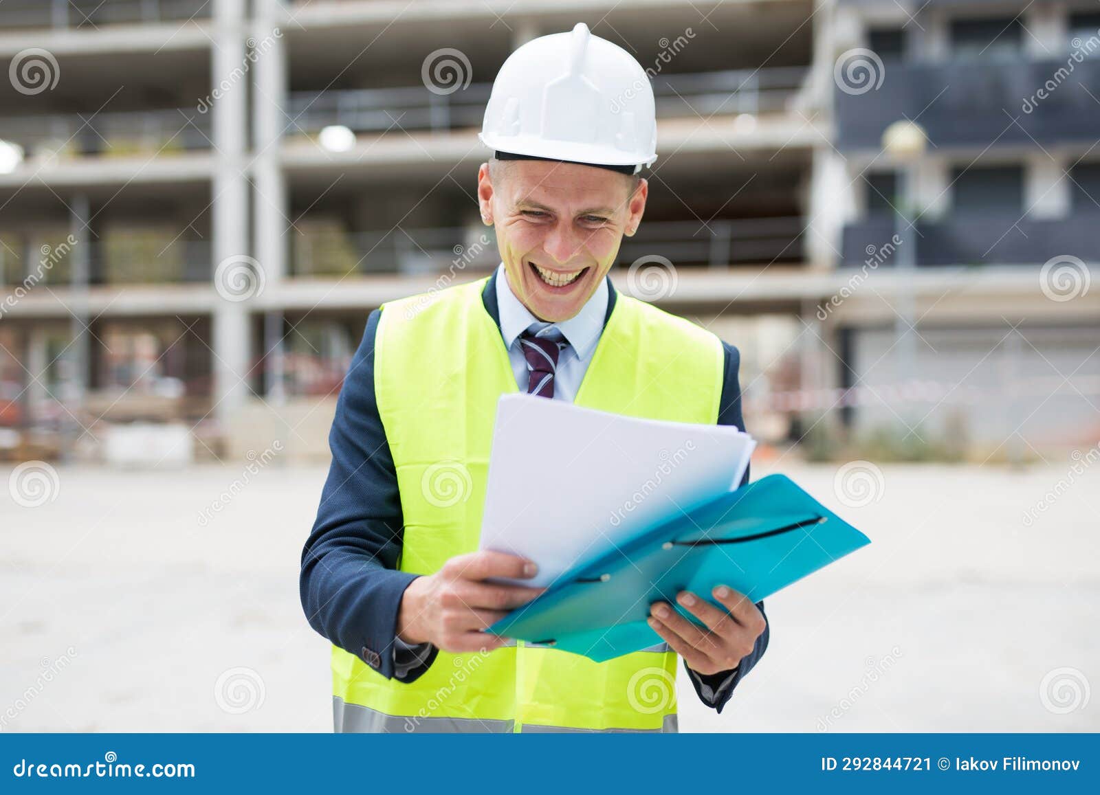 Positive Young Engineer Attentive Studies Work Documents Stock Image ...