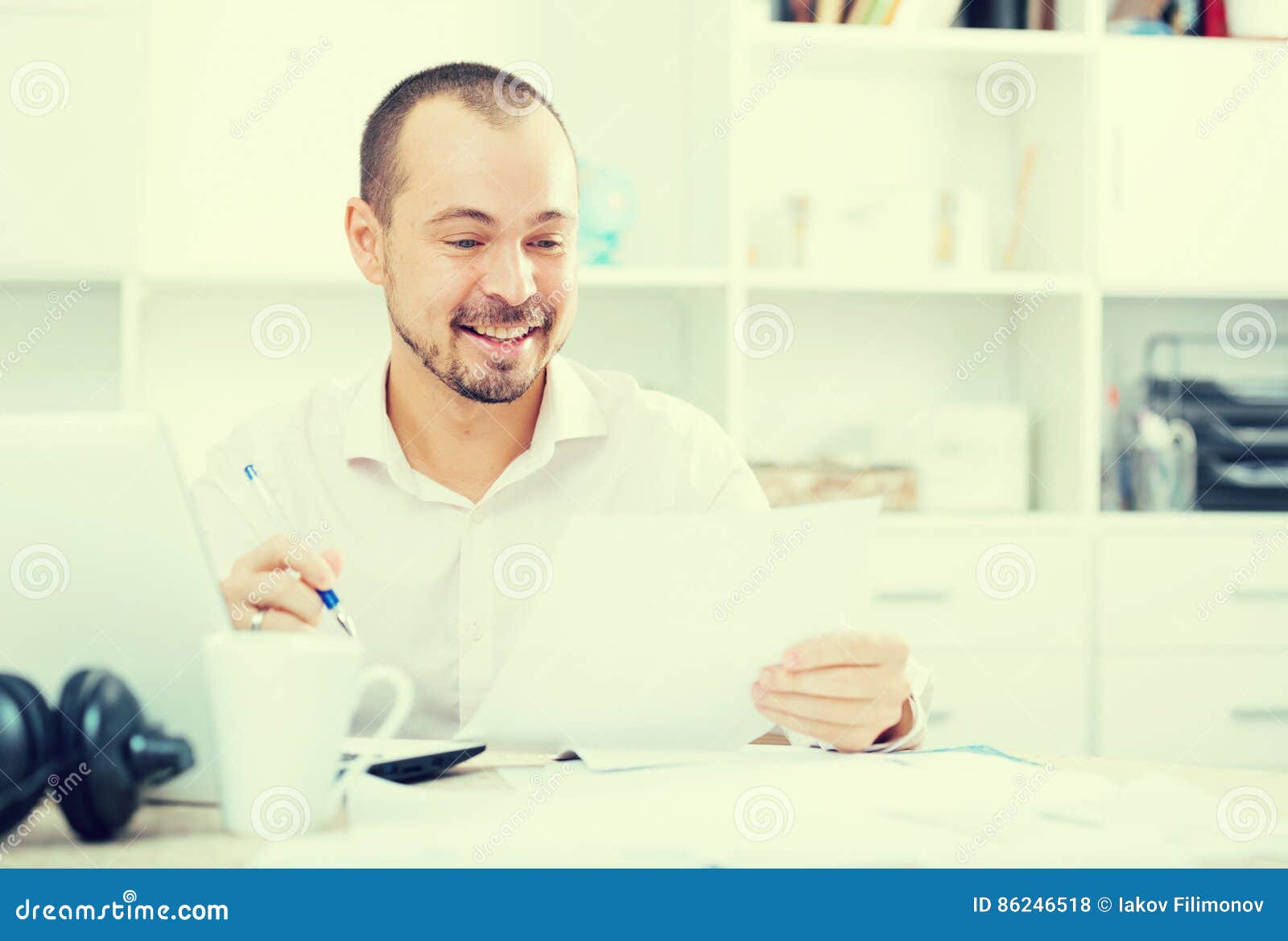 Positive Young Man in Office Stock Photo - Image of career, european ...