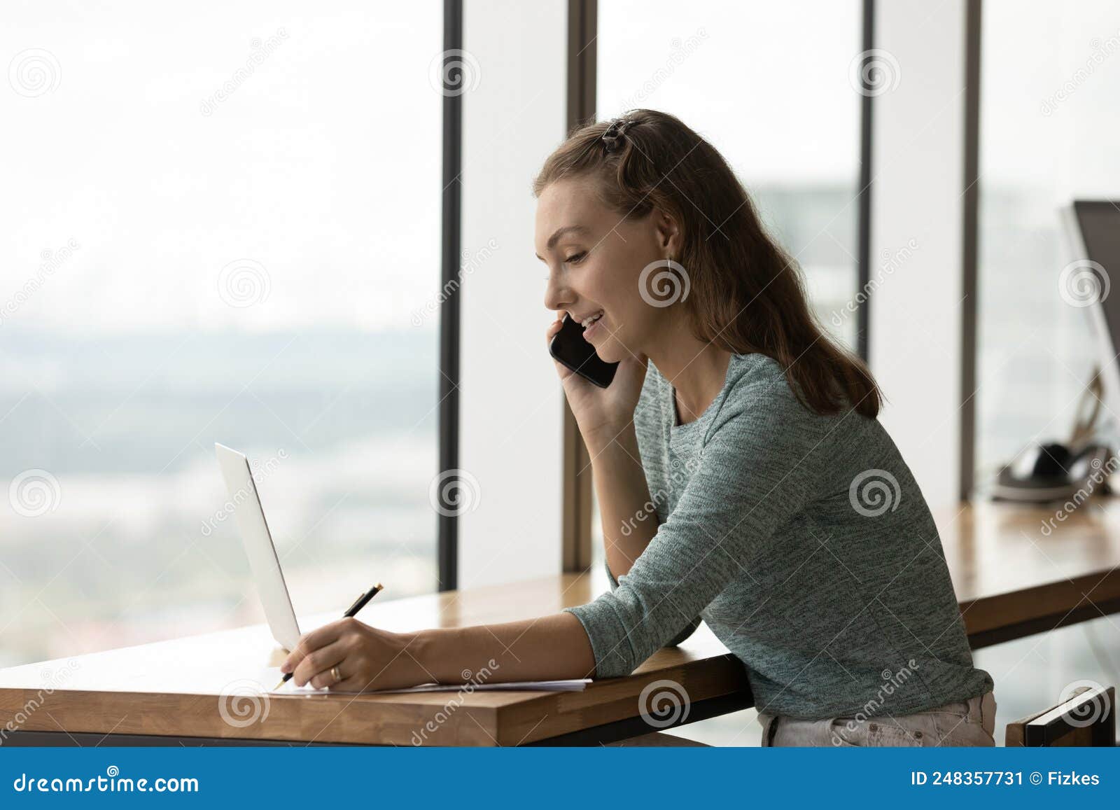 Positive Young Manager, Employee Making Mobile Phone Call Stock Image ...