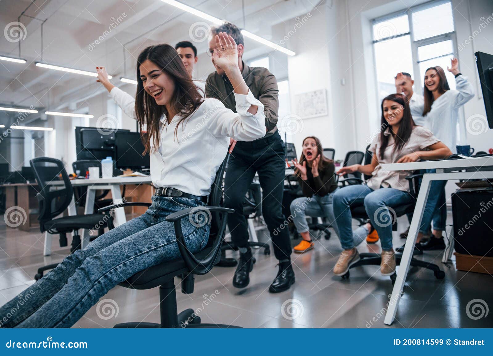Positive Young People Have Fun at Break Time in the Office Stock Image ...